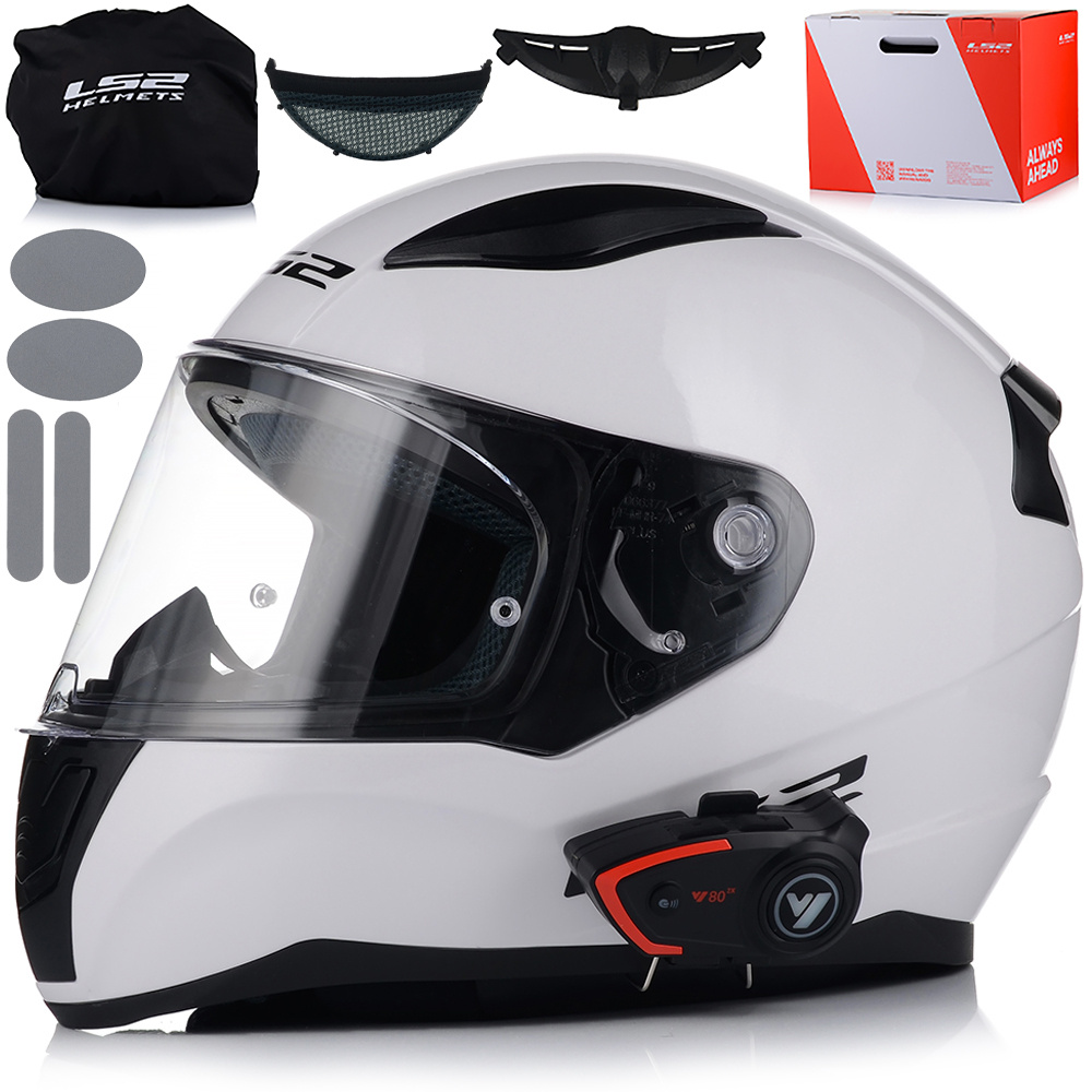 KASK MOTOCYKLOWY LS2 FF353 RAPID II BIAŁY POŁYSK + INTERKOM VITO ...